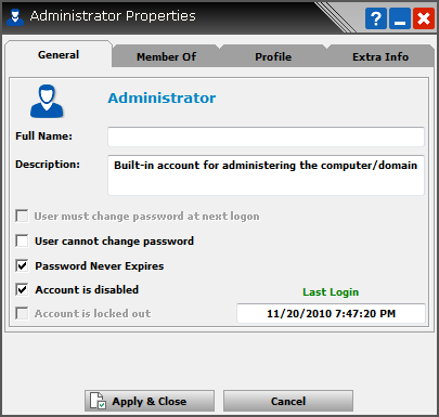 User Account Properties