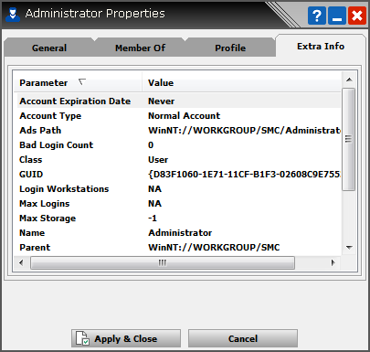 User Account Properties